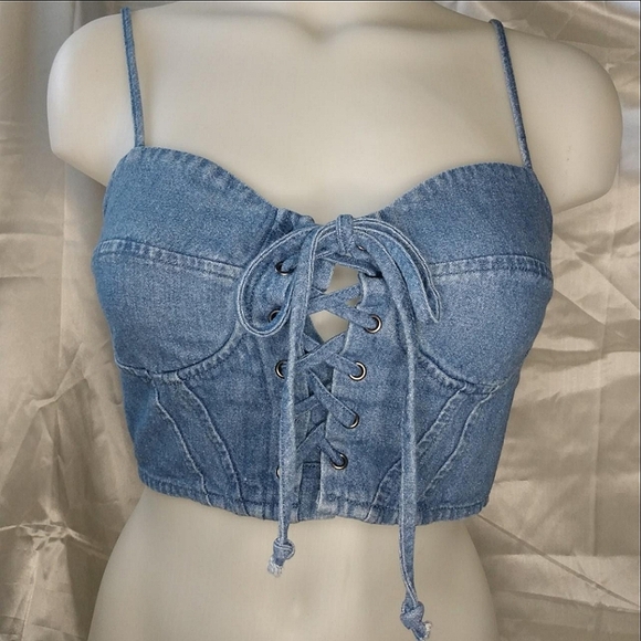 Dizzy Lizzy | Tops | Dizzy Lizzy Faded Blue Denim Corset Bralet Top ...